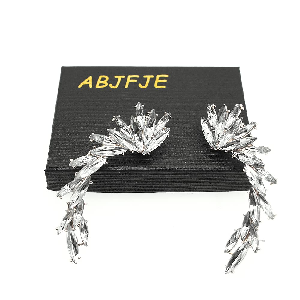 Crystal Leaf Climbers Crawler Jewelry Jacket Earrings Sparkly Zircon Pave Metal Ear Cuff Wrap Clip Stud Earring Climber Top Ear Clip for Women