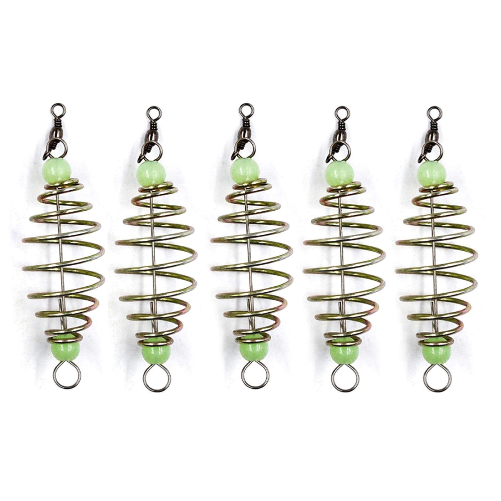 5PCS Inline Method Feeders, Luminous Carp Fishing Feeder Coil Inline Method Fishing Tackle Bait Thrower in-line Method Lures Cage Basket Baits