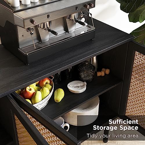 AMERLIFE 63'' Sideboard Buffets Cabinet, 2-Adjustable Shelves Storage Cabinet & 4 Doors, Large Accent Storage Credenzas for Living Room, Dining Room, Bedroom, Black,CBS002 102A