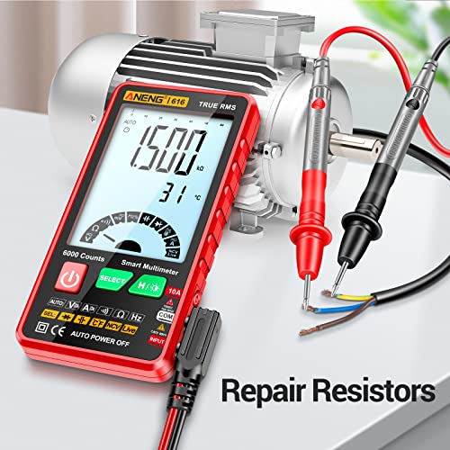 ANENG Digital Multimeter Smart Electrical Tester Auto-Ranging TRMS 6000Counts LCD Screen Voltmeter Measures NCV AC/DC Voltage Current Resistance Continuity Duty-Cycle Capacitance Temperature Frequency