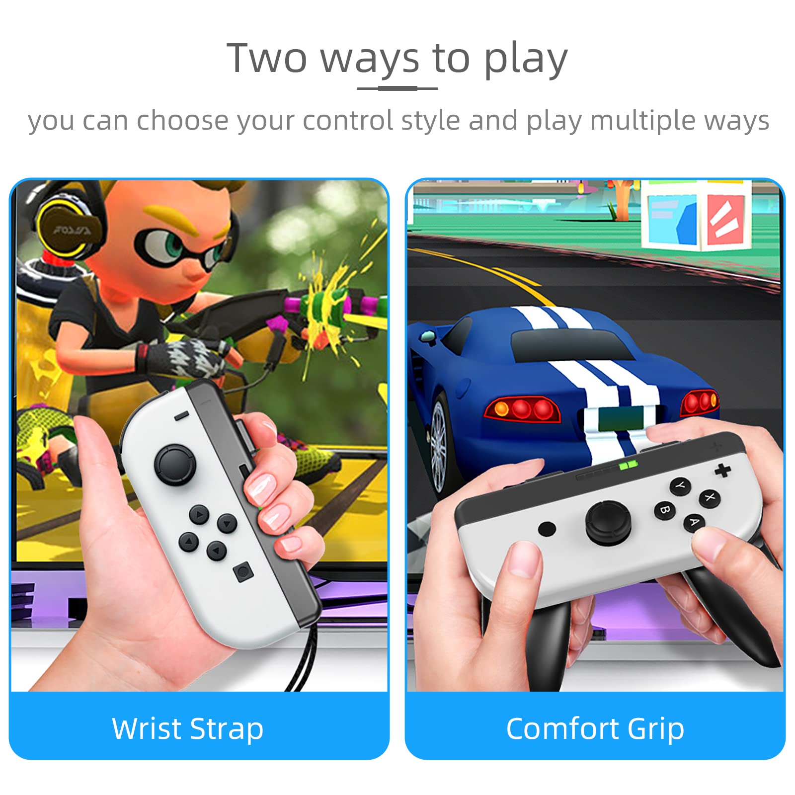 AKNES Swtich Joy Pad Grips Compatible with Nintendo Switch & Switch OLED Controllers, Ergonomic Comfort Switch Hand Grips, Wear Resistant Game Controllers Handle Kit for Switch (2 Packs) Black