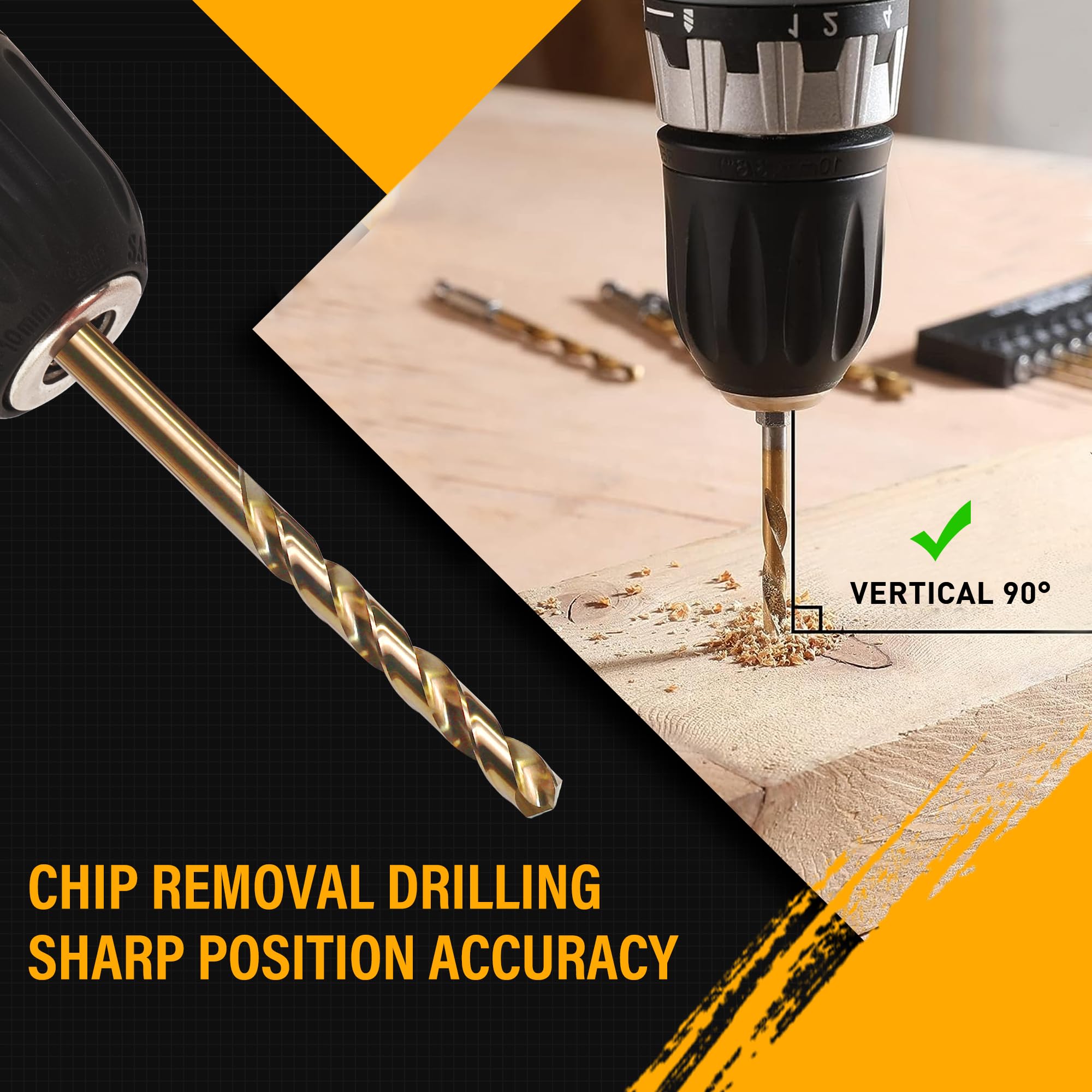 ROGAPER 13 PCS Titanium Coated Hex Shank Drill Bit Set, HSS Twist Drill Bit Sets, Impact Driver Drill Bits for Wood, Steel, Metal, Plastic, Quick Change Design (1/16-1/4)