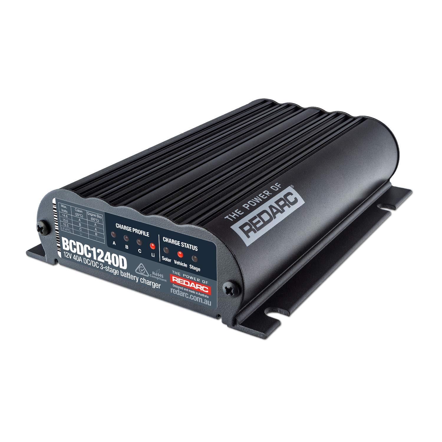 REDARC 40A in-Vehicle DC to DC Charger with MPPT — Dual Input for Solar & Alternator Charging, Green Power Priority - 12 or 24V Battery Charger Suitable with AGM, Gel, Lithium LiFePO4 Batteries