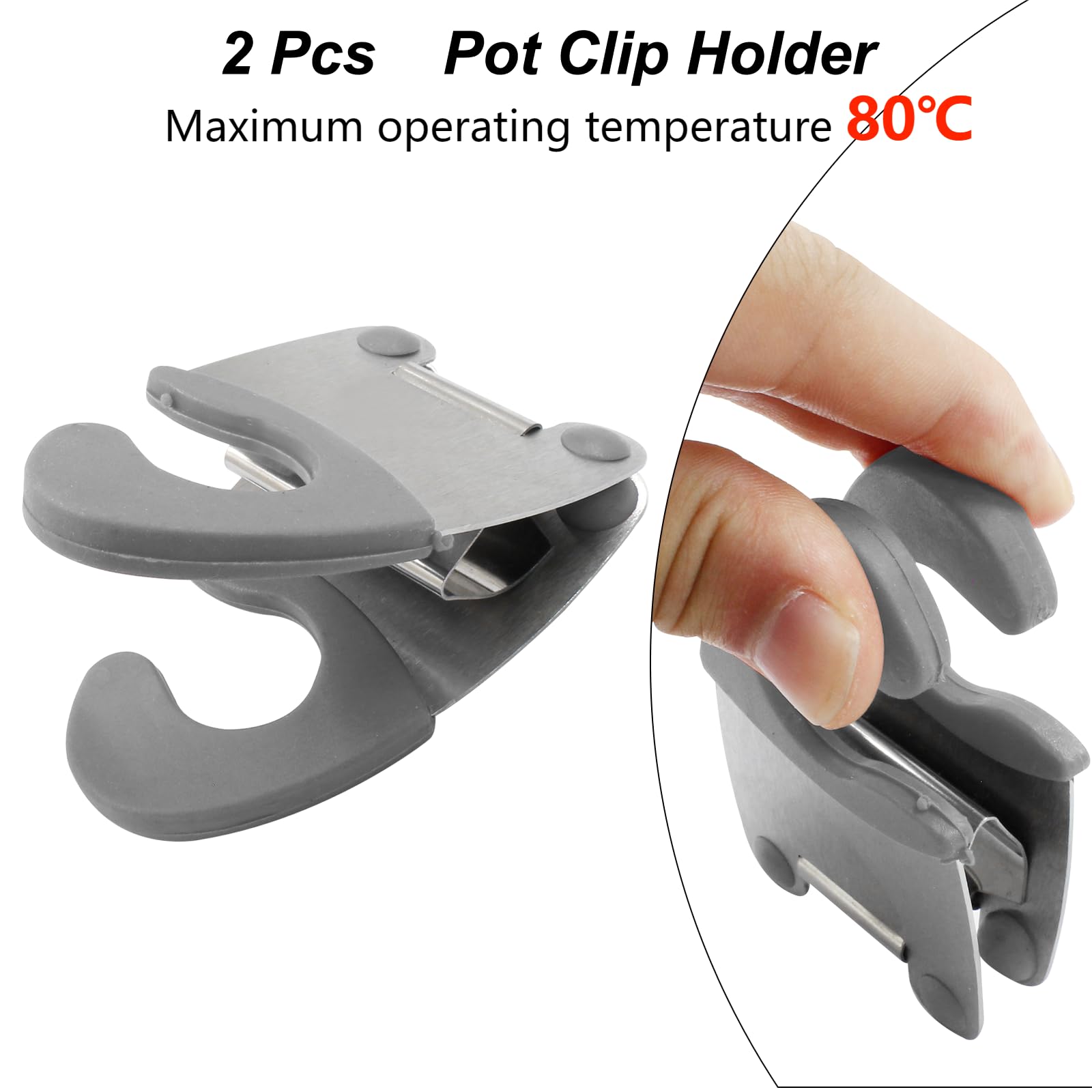 Coufce 2pcs Grey Pot Clip Holder, Stainless Steel Utensil Rest with Plastic Rubber, Pot Spoon Holder for Home Kitchen Restaurant