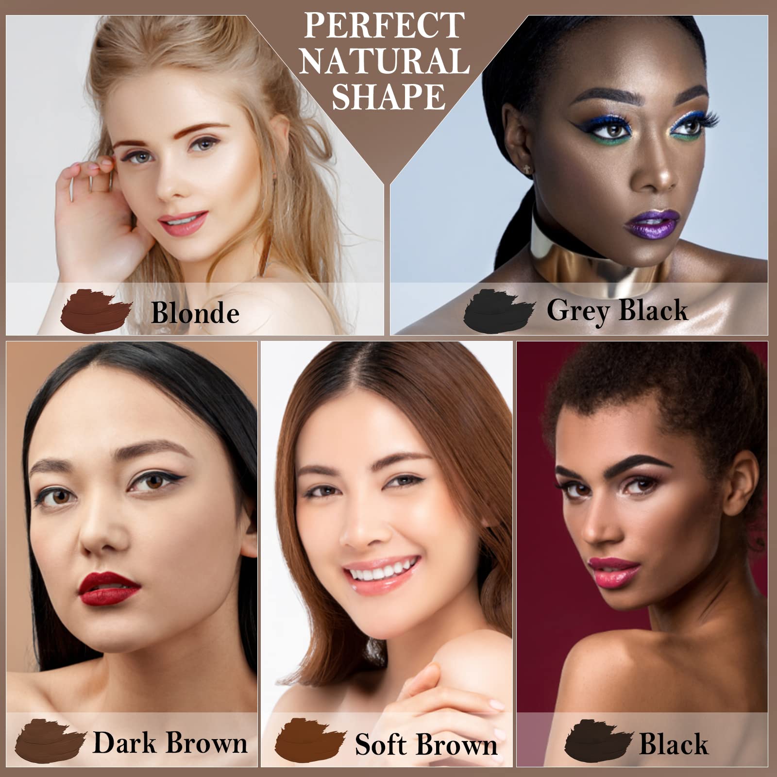 AISunGoo Eyebrow Stamp Stencil Kit,Brow Stamp,Eyebrow Color Stamp with 10 Reusable Thin & Thick Brow Stencils and 2 Brush, Perfect Natural Brow, Waterproof and Long-Lasting(Black)