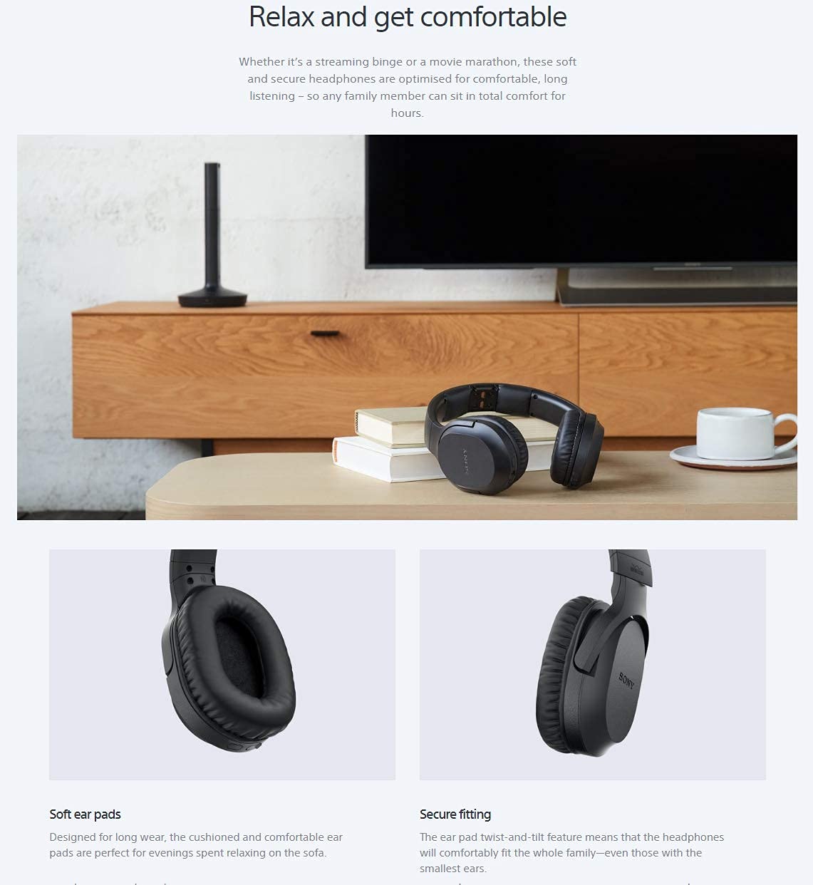 Sony Wireless RF Home Theater TV Headphones with Transmitter - 150-ft Wireless Range, Up to 20 Hours of Play Time (Black) & Zonoz Microfiber Cleaning Cloth Bundle