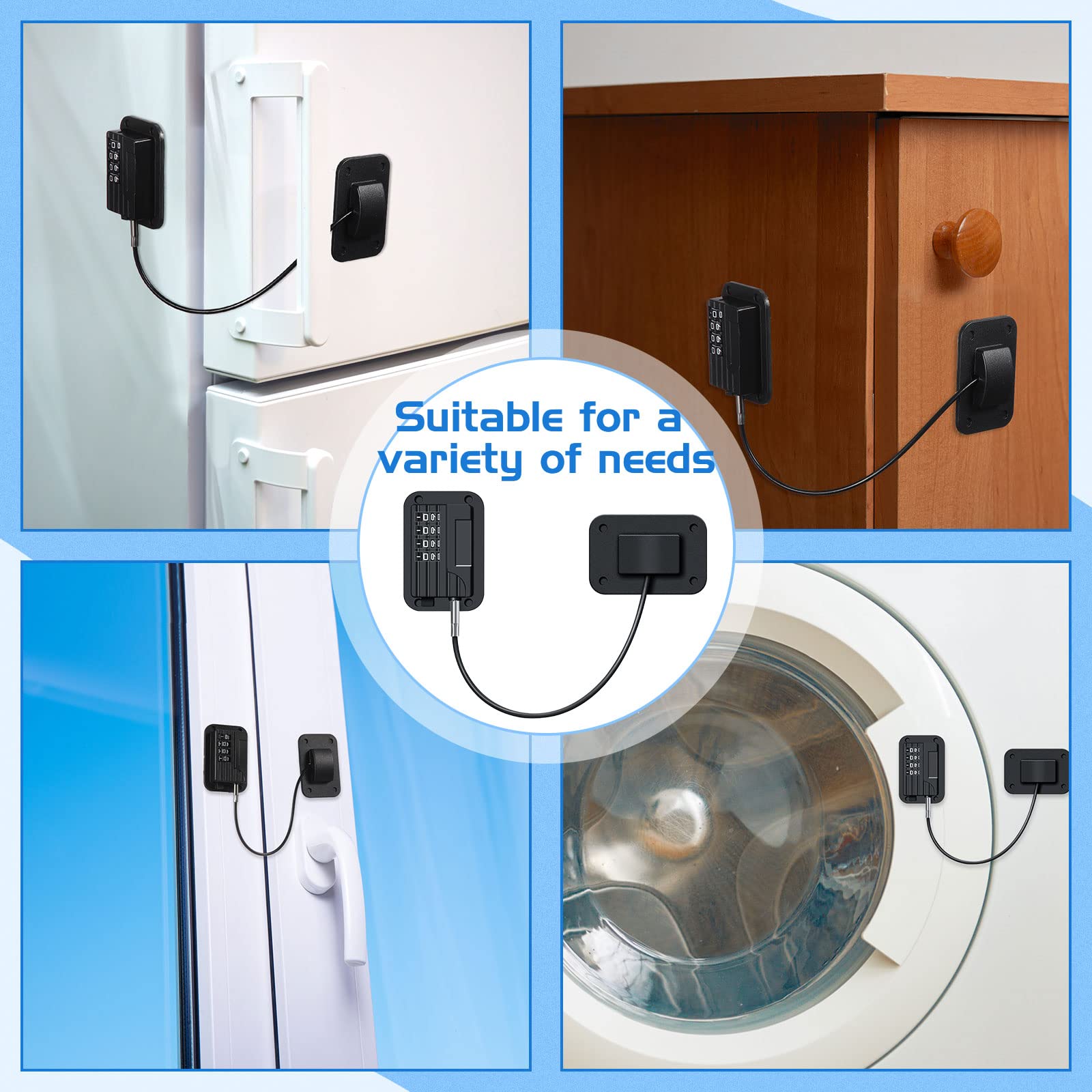 8 Pack Refrigerator Lock Cabinet Locks Combination Fridge Door Locks Fridge Closet Freezer Door Lock Password Locks for Kids Adults 4 Digit Password Lock for Fridge Windows Closets Freezer (Black)