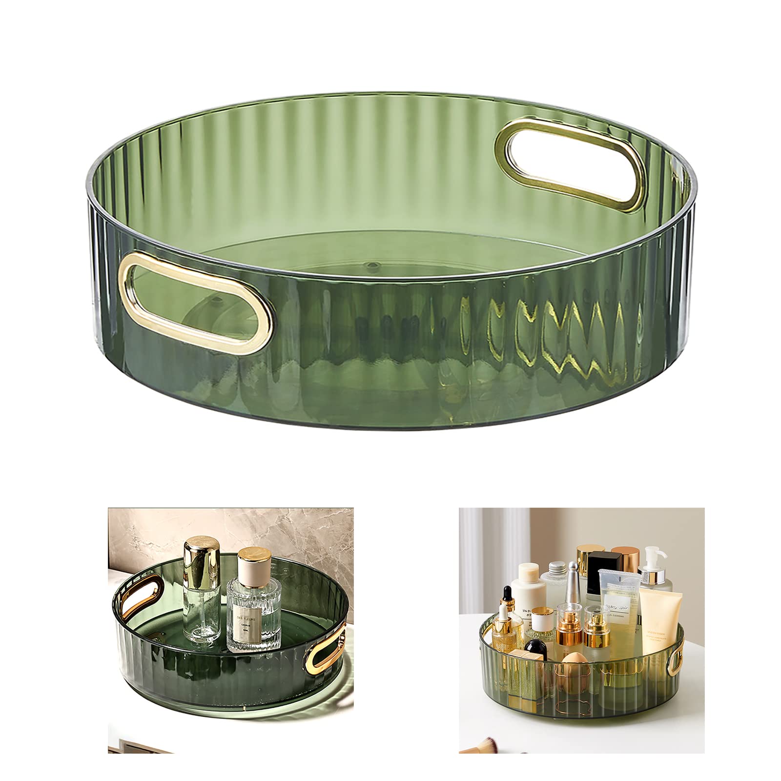 ANFENGLOU 360 °Rotating Lazy Susan Organizer Makeup Organizer, 9Inch Green Perfume Skincare Organizers for Dresser, Vanity Tray, Bathroom Counter Organizer