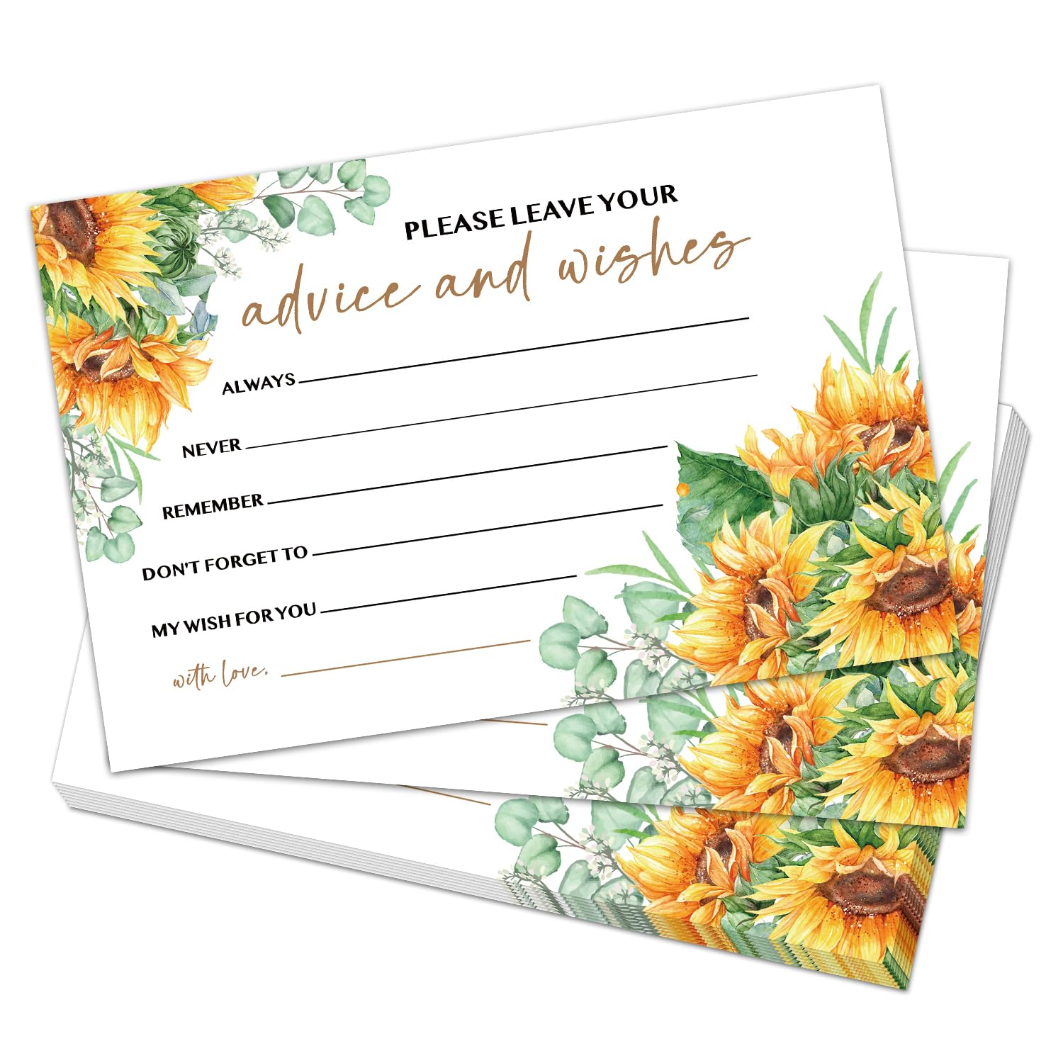 YUEXLL Set of 25 Sunflower Advice and Wishes Cards for Bride and Groom, Birthday, Engagement, Wedding, Bridal Shower, Baby Shower, Anniversary Party Card - 05