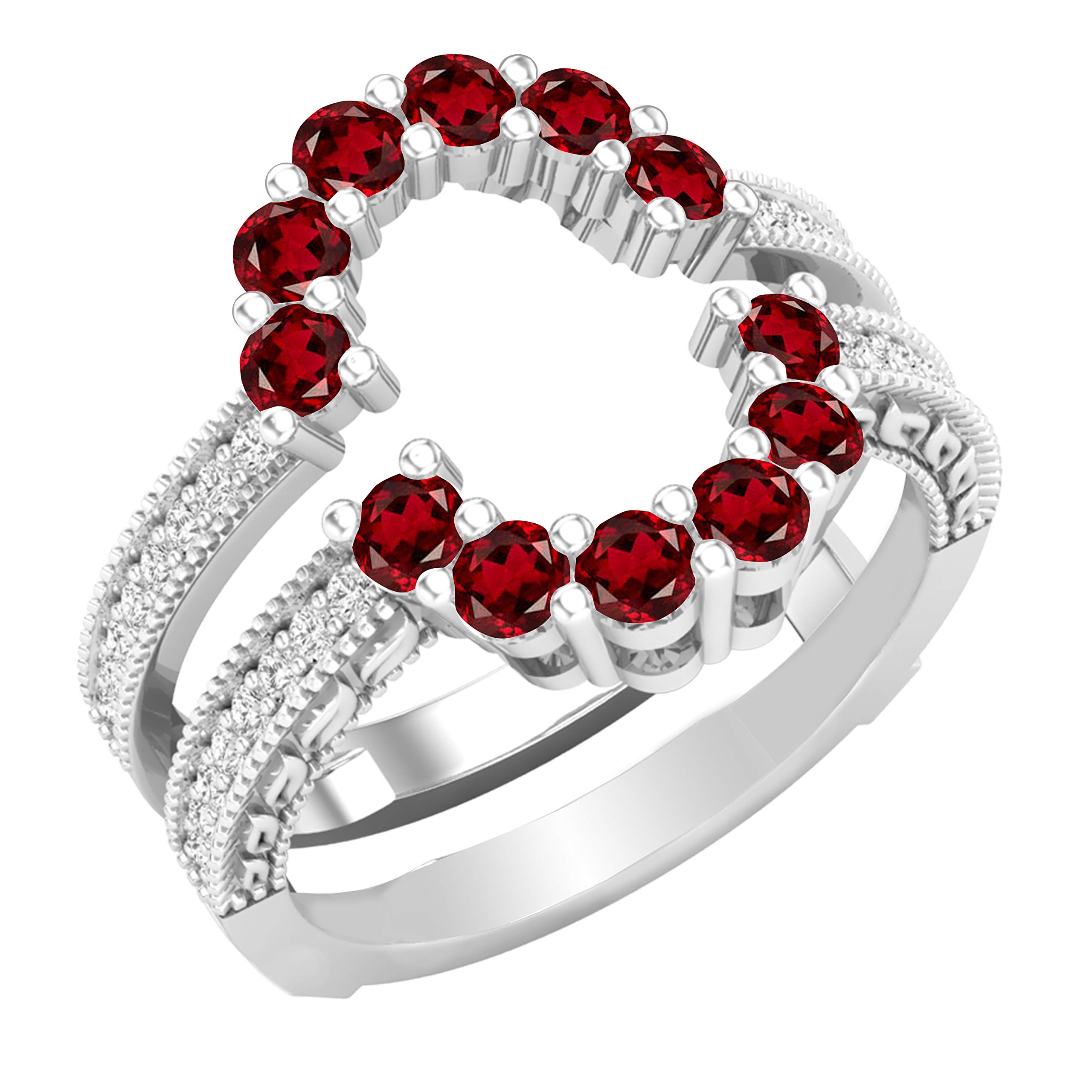 Dazzlingrock Collection Round Garnet & White Diamond Women Enhancer Guard Double Wedding Ring, Sterling Silver, Size 7