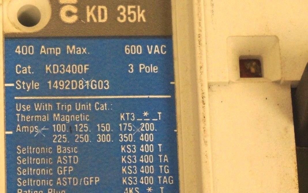 Cutler-Hammer KD3400F 400A Circuit Breaker 250 Amp Trip 600V Westinghouse KD3250