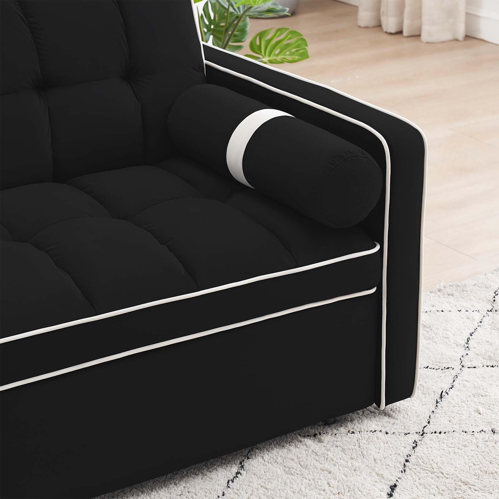 Antetek Upgraded Sleeper Sofa Couch Bed with Phone Holder, 3 in 1 Small Modern Convertible Velvet Loveseat Futon Sofa w/Pullout Bed, Adjustable Backrest for Living Room Apartment, Small Space, Black