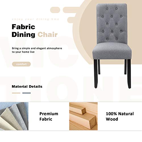 VICTONE Dining Chair Fabric Tufted Upholstered Design Armless Chair Set of 2 (Grey)