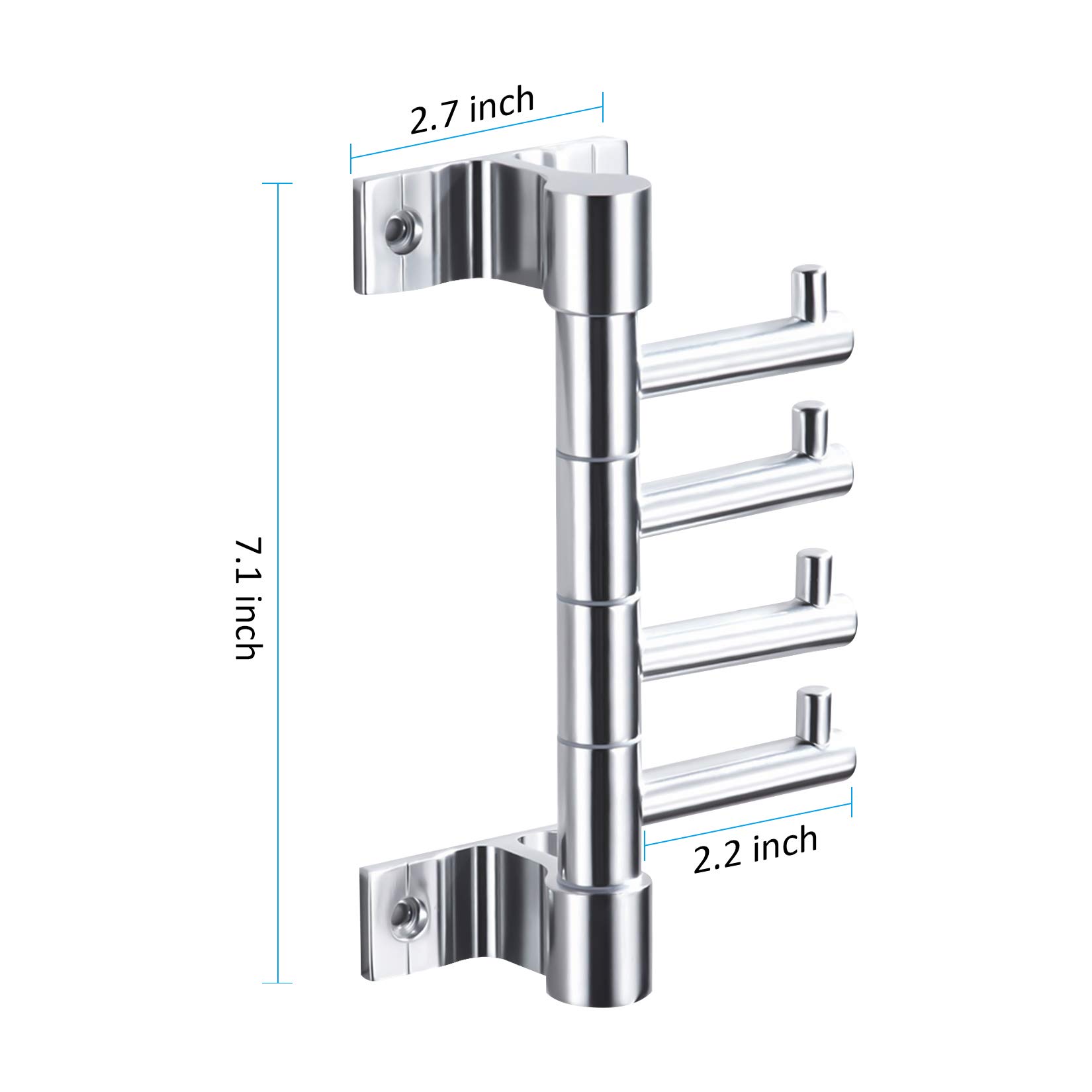 BAMTALK Swivel Towel Hooks Wall Coat Rack with 4 Swivel Arms, Towel Hooks for Bathrooms,Heavy Duty Wall Clothes Hooks, Swivel Coat Rack Hat Rack Wall Mount, Key Holder Hanger