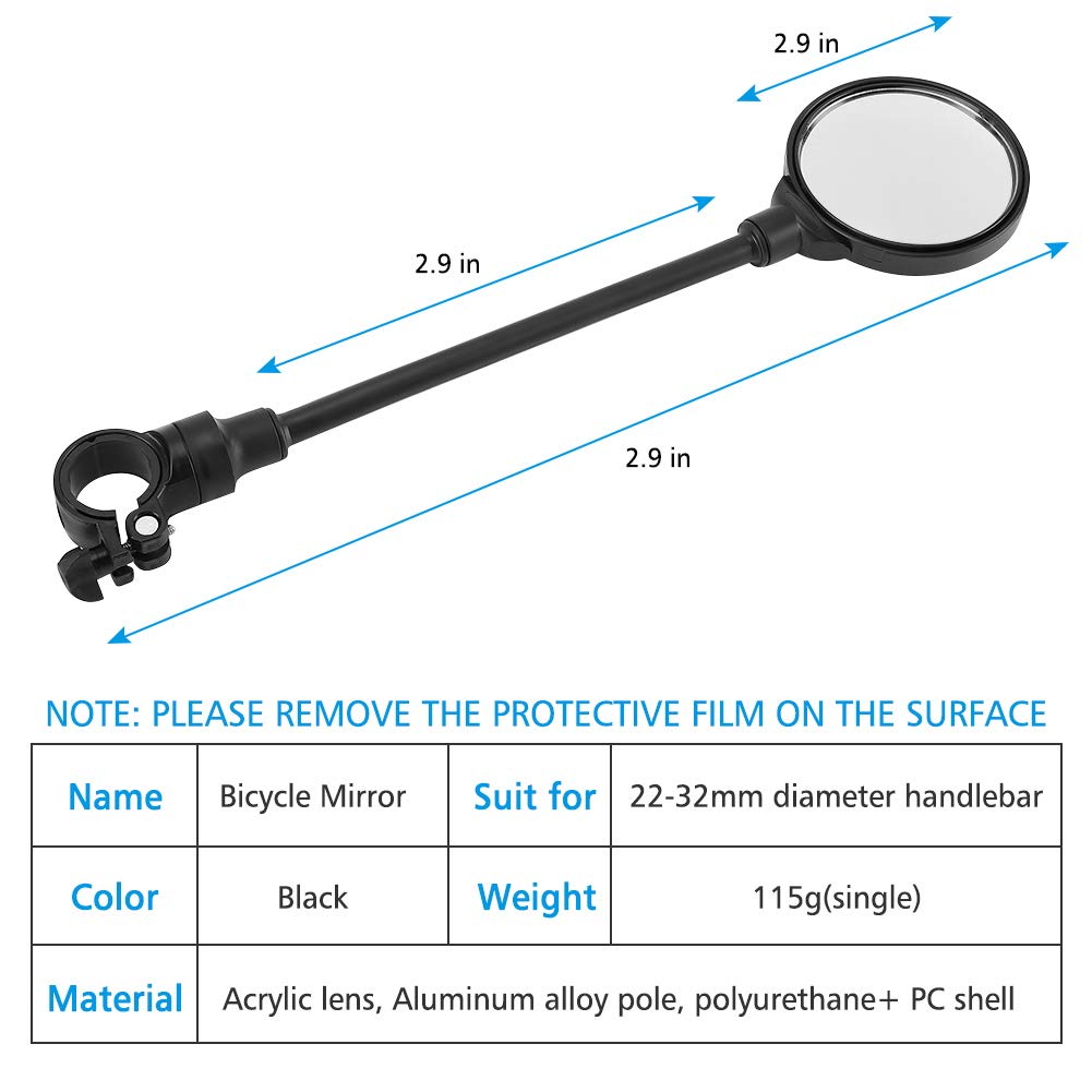 Accmor Bike Mirror Handlebar Mount, Adjustable Rotatable Bicycle Rear View Glass Mirror, Wide Angle Acrylic Convex Safety Mirror for Mountain Road Bike Bicycle