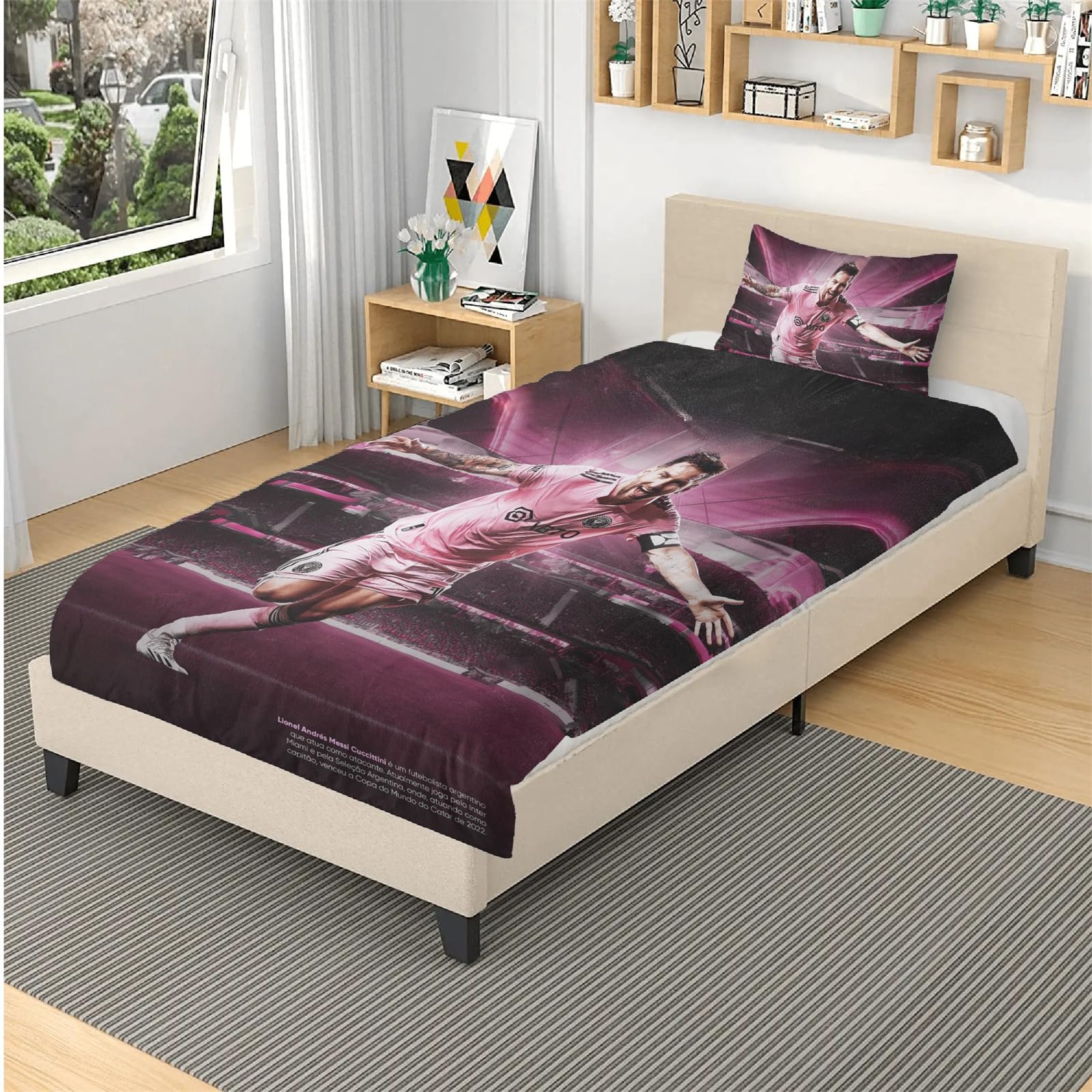 Aimery Miami Bedding Set Soccer Duvet Cover Set Pink Bed Football Comforter Soft Microfiber Soccer Bedding Sets 3 Pieces Fruit Comforter Cover and 2 Pillowcase for Bedroom (Pink 2,Full)