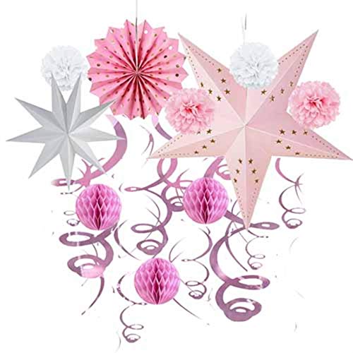 Paper Decorations Party Pink&Blue Baby Shower Party Decoration KIY Hanging Swirls Star Lantern Tissue Pom Honeycomb Balls Paper Fan Flower for Birthday