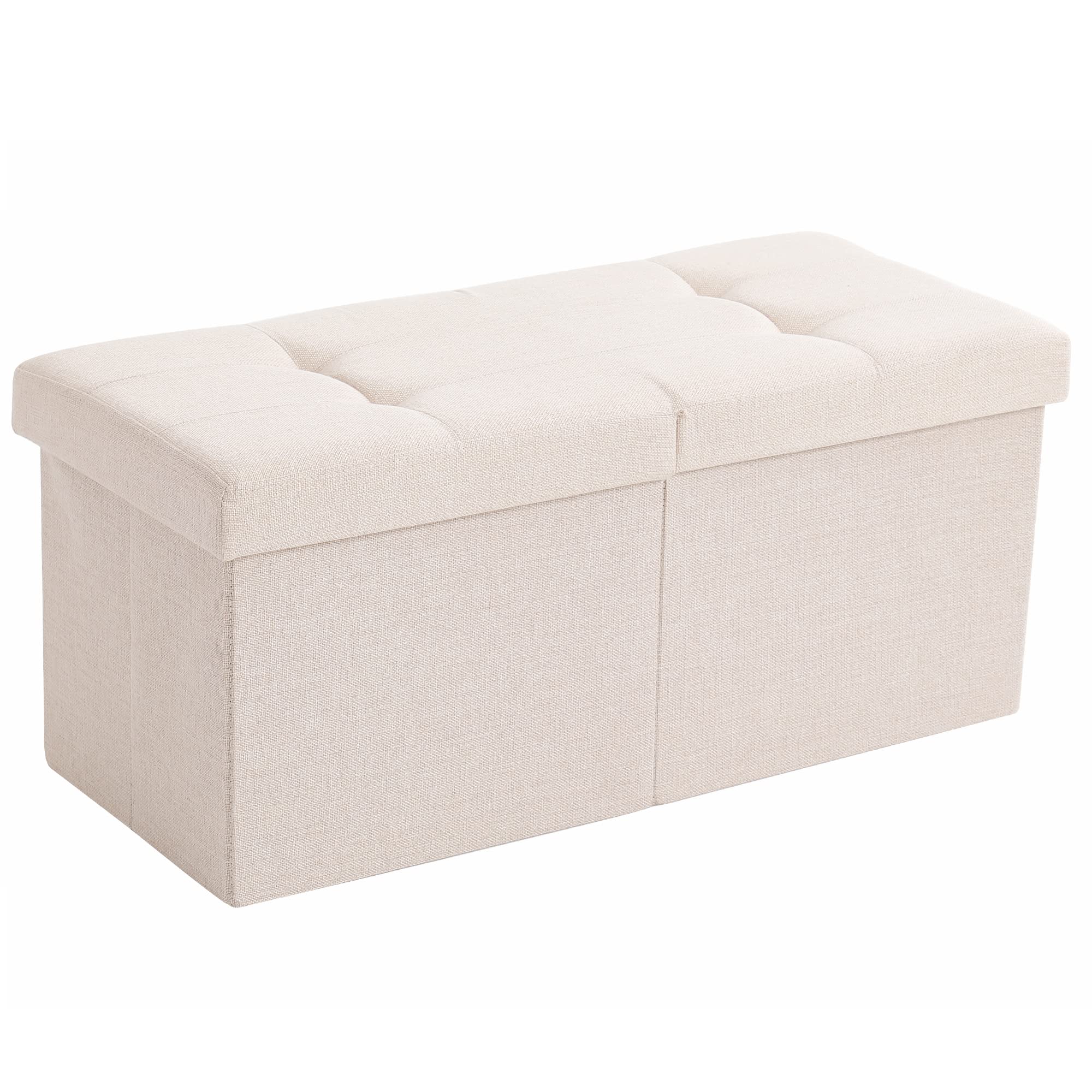 CUYOCA Storage Ottoman Bench Foldable Seat Footrest Shoe Bench End of Bed Storage, 80L Storage Space, 30 inches Linen Fabric Cream