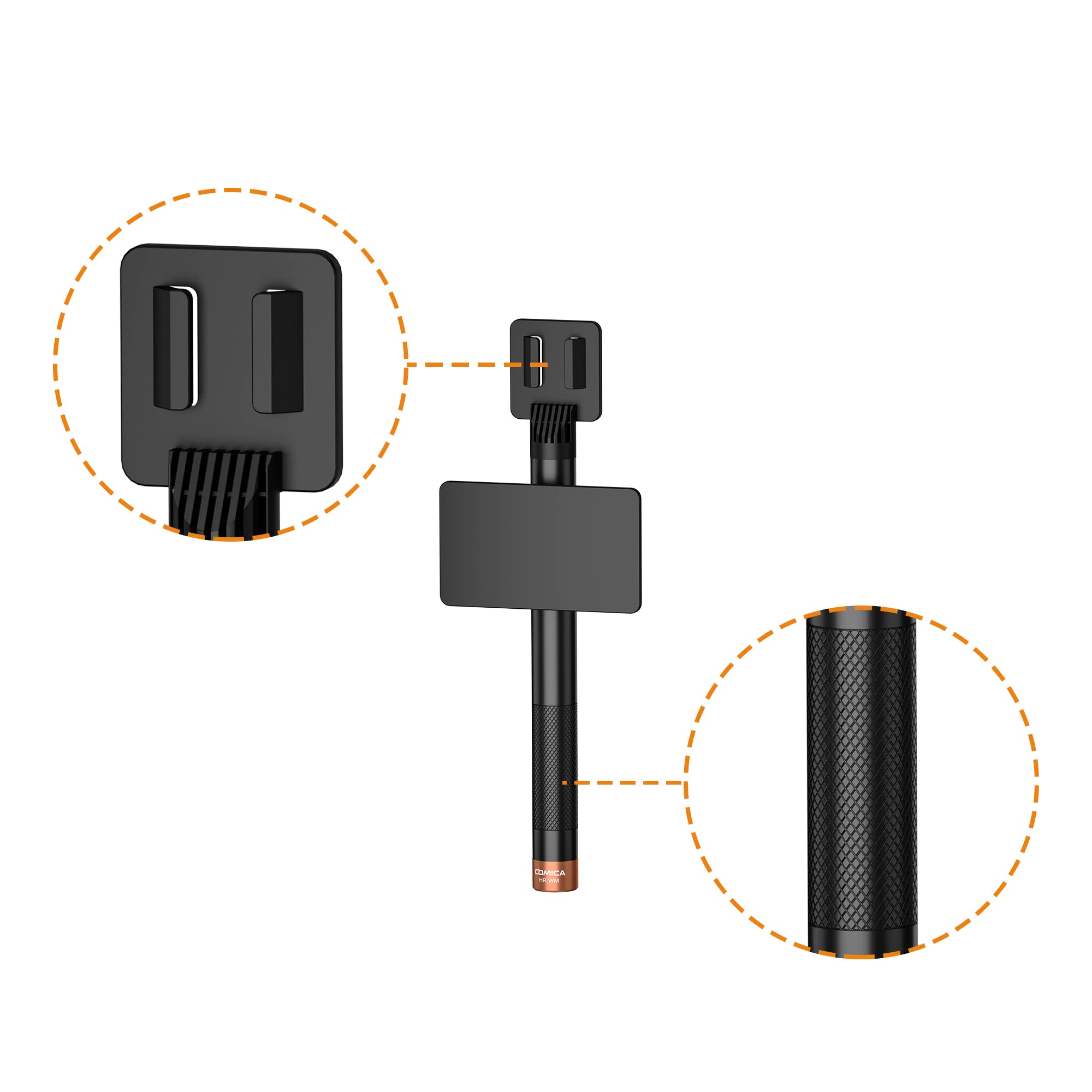 COMICA HR-WM Interview Handheld Adapter for Rode Wireless GO ME/BoomX-D/D Pro/BoomX-U Wireless Lavalier Microphone, Mic Handle for News Report, TV Interview and Video Shooting, etc.(with Windscreen)