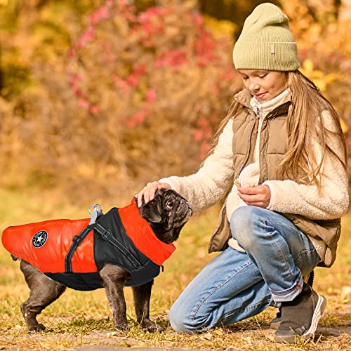 BAEJMJK Dog Reflective Winter Coat with Harness Warm Cold Weather Jacket for Small Medium Dogs Zip Up Turtleneck Puppy Vest with D-Ring Waterproof Windproof Dog Winter Clothes(Orange,Medium)
