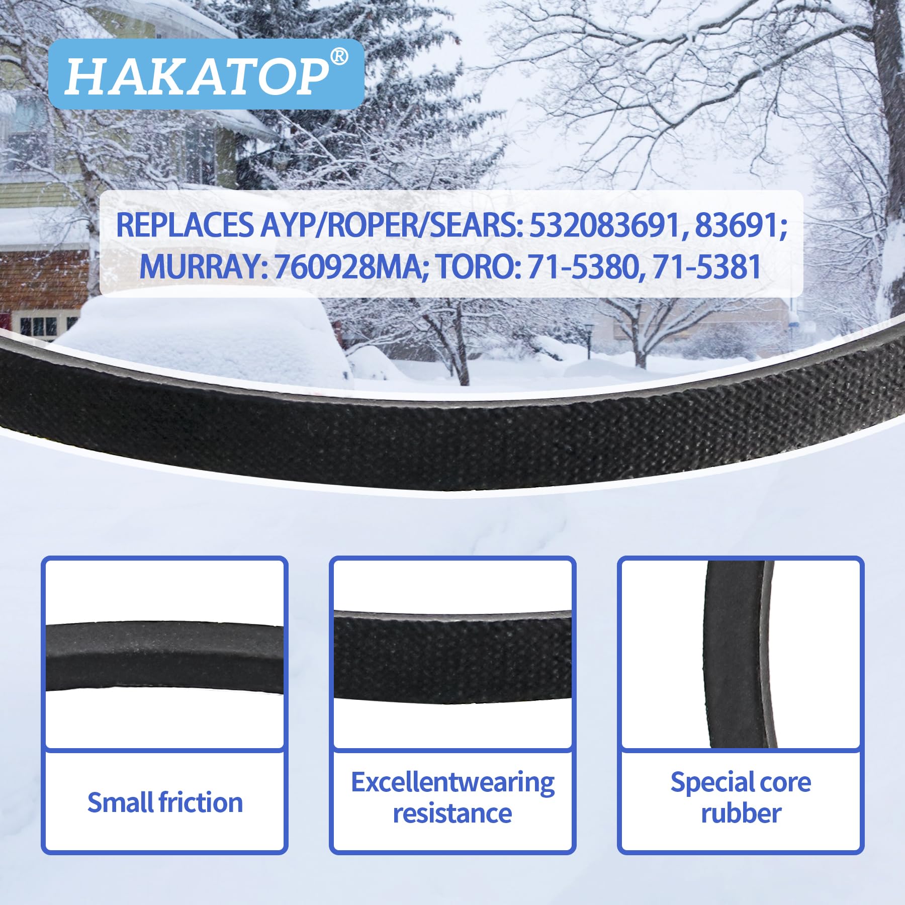 71-5381 Snowthrower Auger Drive Belt Replaces Toro 71-5380, Murray 37X132, 760928MA (3/8" X35")