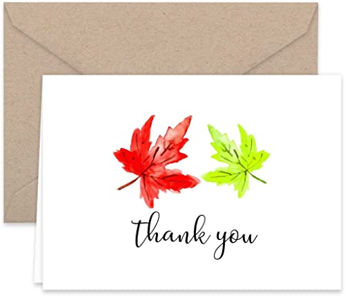 Paper Frenzy Fall Leaves Thank You Note Cards and Kraft Envelopes - 25 pack