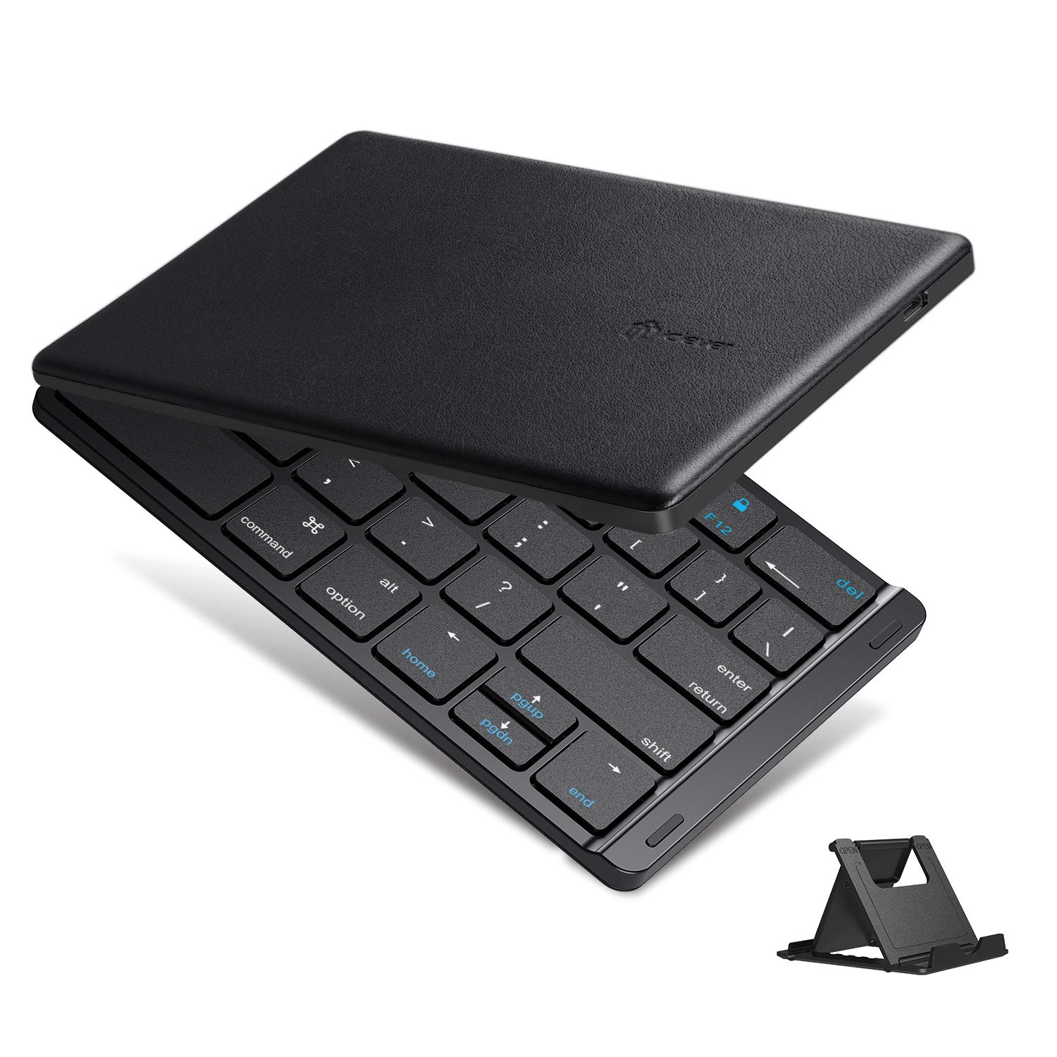 iClever BK06 Mate Foldable Bluetooth Keyboard, Wireless Portable Keyboard - Pocket Size Multi-Device Keyboard, Ultra Slim Leather Keyboard for iOS, Android, Windows, Tablet, iPhone, Laptops, Mac