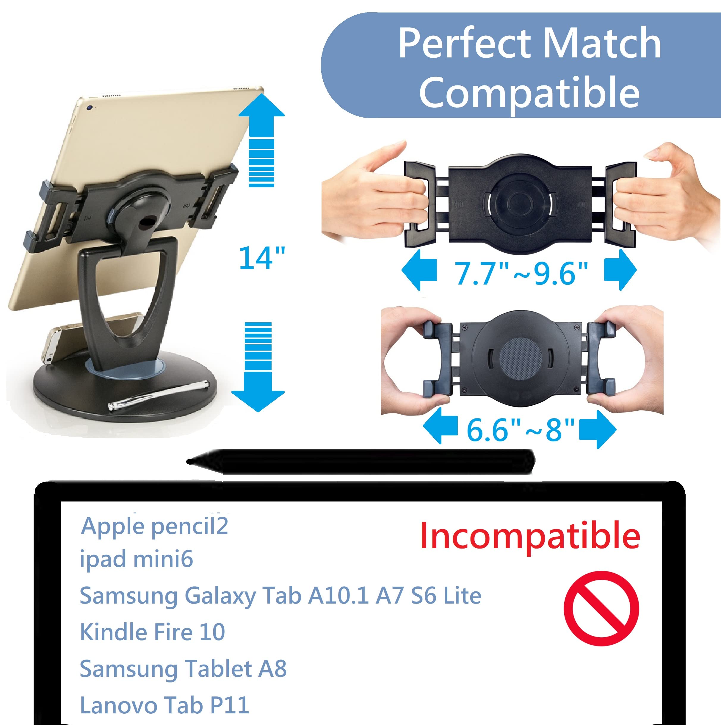 MAX SMART Large Tablet POS Stand, Rotating Commercial Tablet Stand, Swivel Base for Retail Kiosk Register Office Showcase Cashier and Business