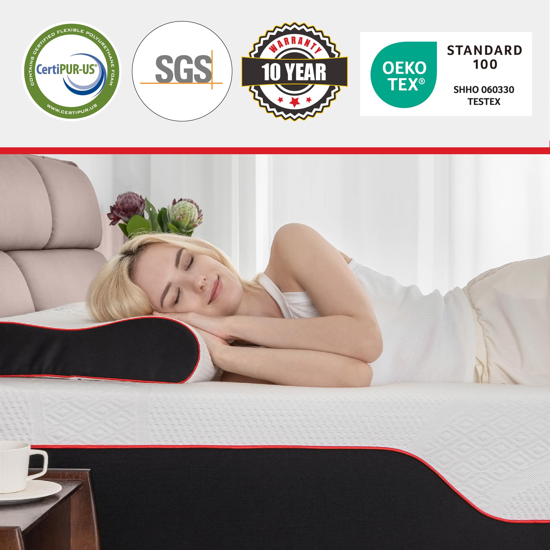 MLILY Twin XL Mattress, Manchester United 12 Inch Memory Foam Mattress, Cool Sleep & Pressure Relief, Made in USA, White