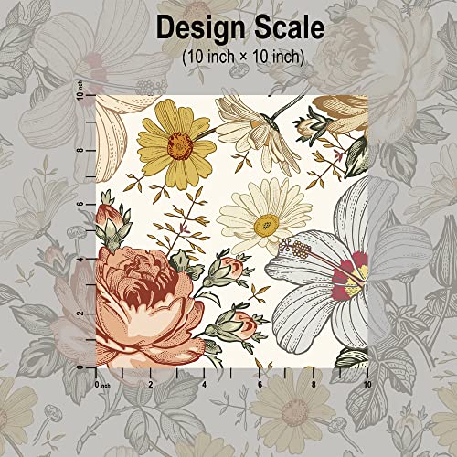 Blooming Wall Beige Multicolor Peony Daisy Peel and Stick Wallpaper Self Adhesive Wall Mural Wall Decor, 14.5 Square Ft/Roll