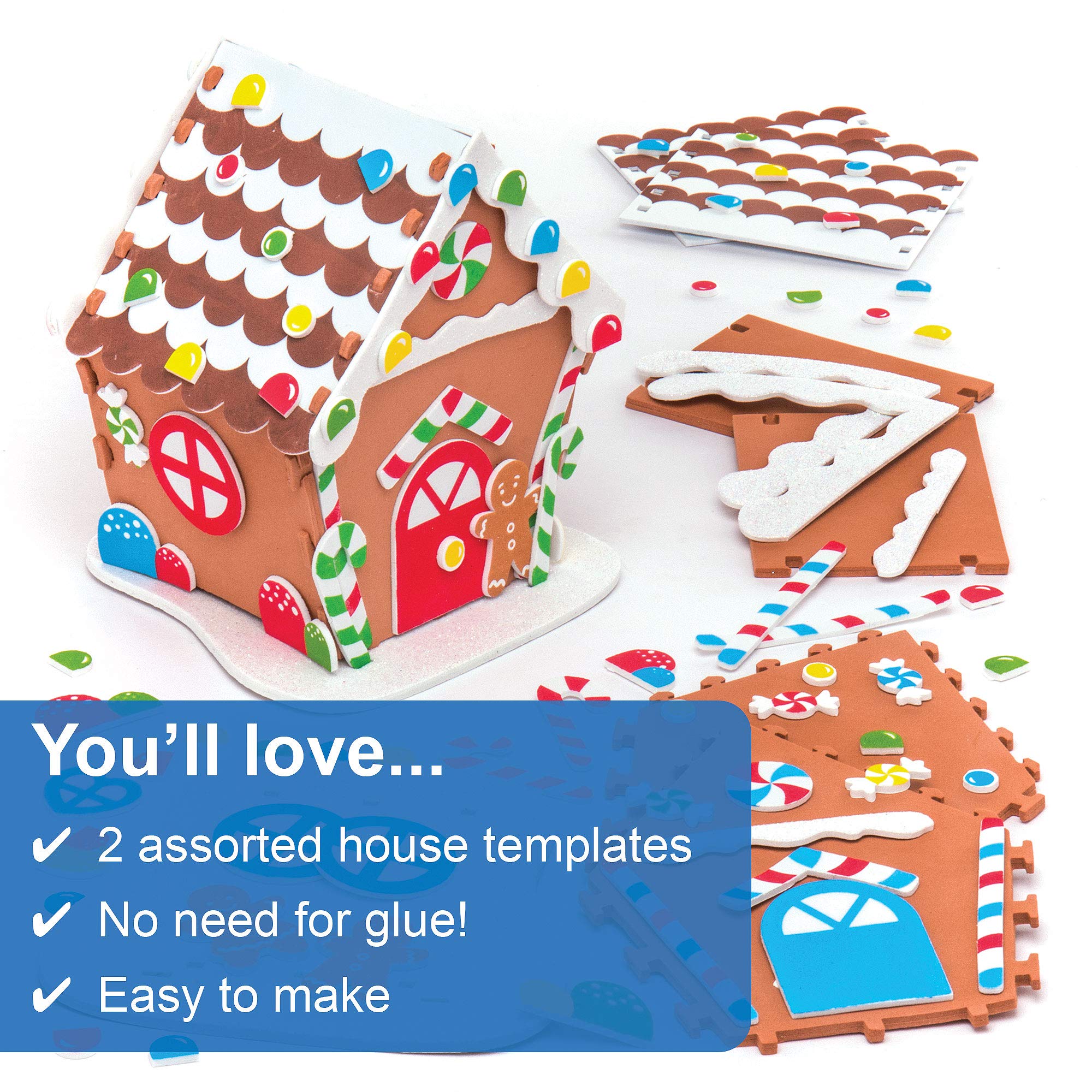 Baker Ross AR698 Gingerbread House Kits - Pack of 2, Decorate and Display for Christmas Decorations, Ideal Kids Arts and Crafts Project