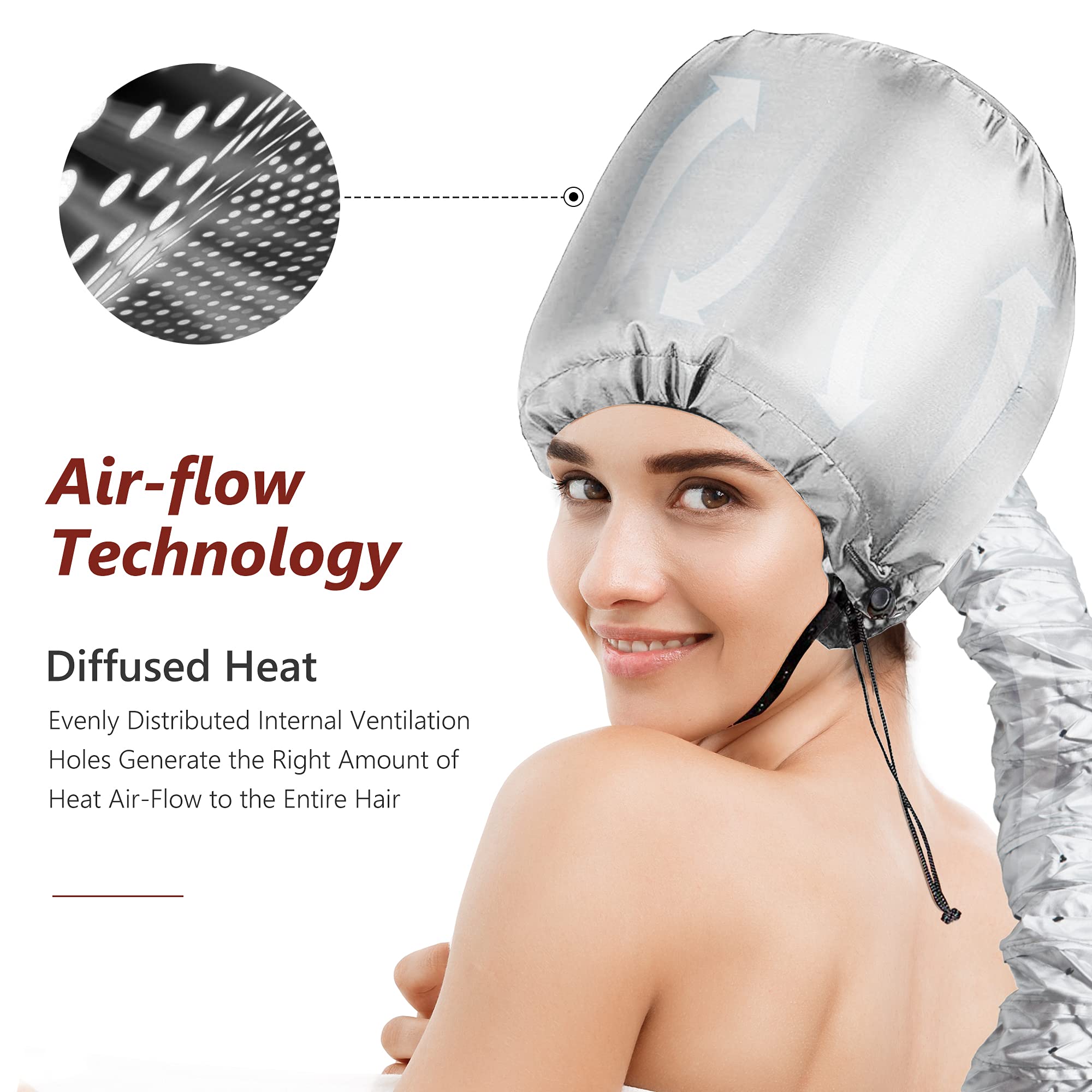 Portable Hair Dryer Bonnet Attachment for Hair Styling, Hair Color, Hair Condition and More - Silver