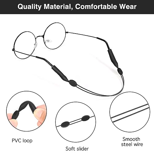 ATiC Glasses Strap, Adjustable Sunglasses Strap, Sports Eyeglass Holder Strap, No Tail Eyewear Retainer Glasses Lanyard for Men Women, Pack of 4, Black