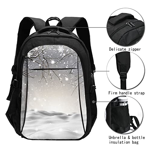 BAFAFA Snowflake Pine Tree Printed Backpack Laptop Bookbag With USB Charger Daypack For Travel Business