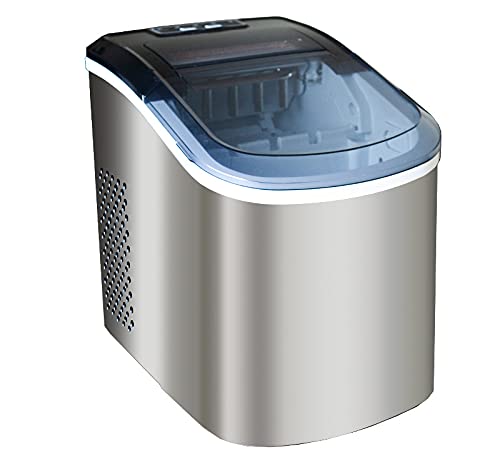 Angel Canada Stainless Steel Portable Ice Maker Compact Countertop with Panoramic View Window, Ice Cube Machine, Bullet Cubes in S/L Size 26 lb/24H for Home Office Party, Boat RV