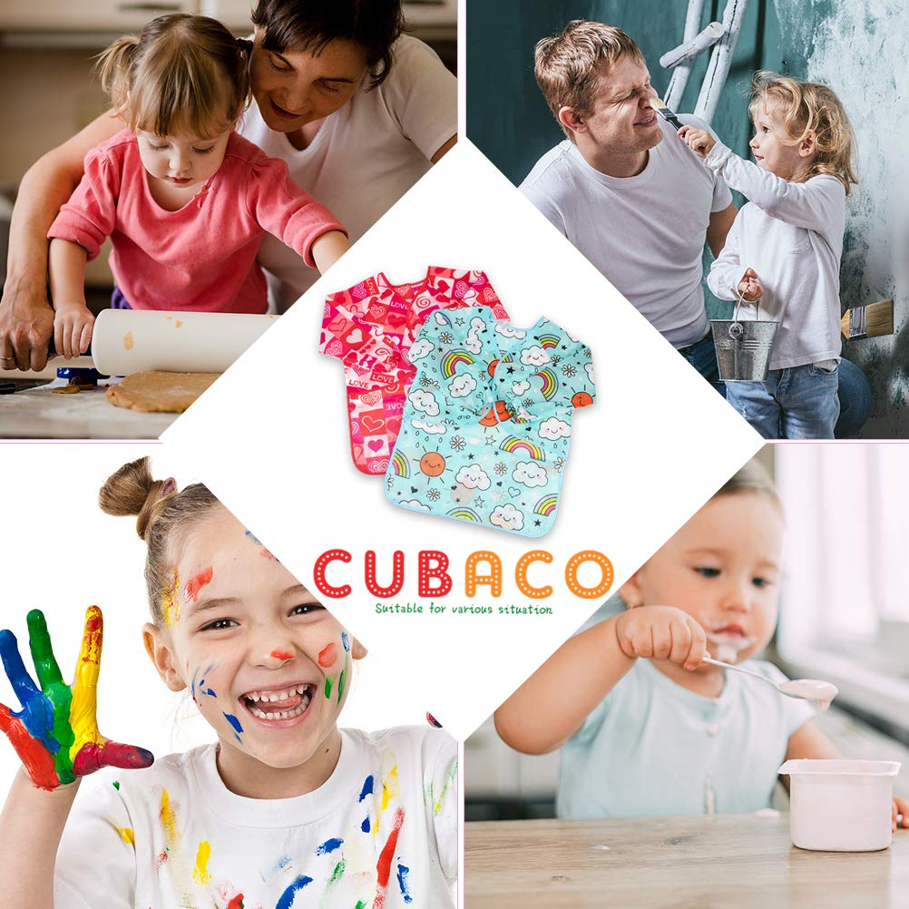 CUBACO 2 Pack Kids Art Smock Kids Waterproof Painting Apron Children's Artist Apron with Long Sleeve and 3 Pockets
