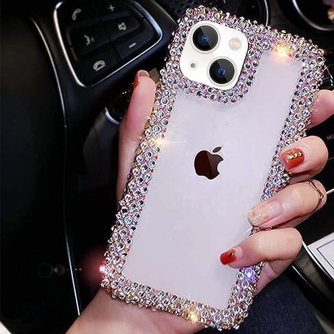 Bonitec Compatible with iPhone 14 Plus Case for Women Girls 3D Glitter Sparkle Bling Case Luxury Shiny Cute Crystal Charms Rhinestone Diamond Bumper Clear Protective Cases Cover Clear