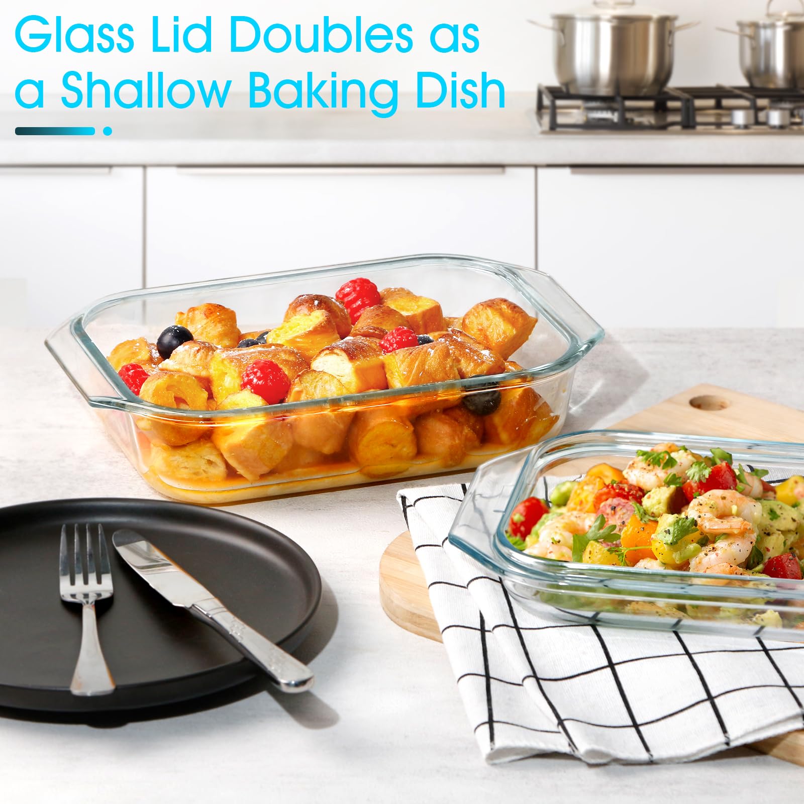 NUTRIUPS 1.4QT Small Glass Casserole Dish With Glass Lid, (8.5×6.1in) Tempered Glass, Glass Casserole Dish for Oven,Rectangular Casserole Dish with Lid