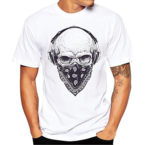 YOMXL Men's Skull T Shirt Classic Short Sleeve T Shirt Casual Graphic Printed Tops Crewneck T-Shirts White