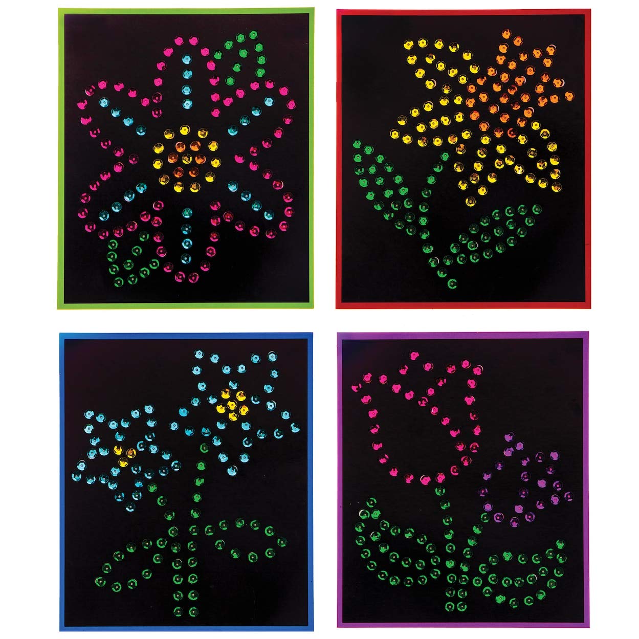 Baker Ross AT386 Flower Sequin Craft Pictures - Pack of 5, for Children to Decorate and Personalise Arts Projects, Ideal Groups, Home Crafting, Class Room Activities