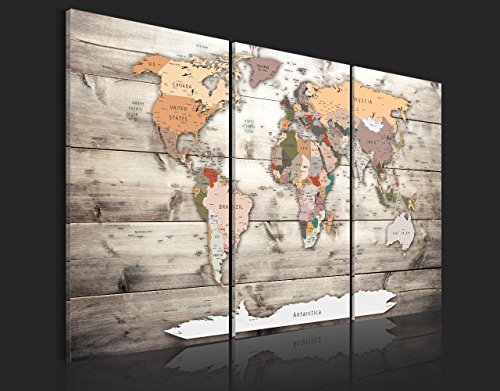 artgeist Pinboard World Map 35x24 in - Cork Board & Canvas Print Wall Art 3 pcs Memoboard with 50 Pins Noticeboard Message Board Image Picture Home Decor Travel Map Map of The World k-C-0035-p-g