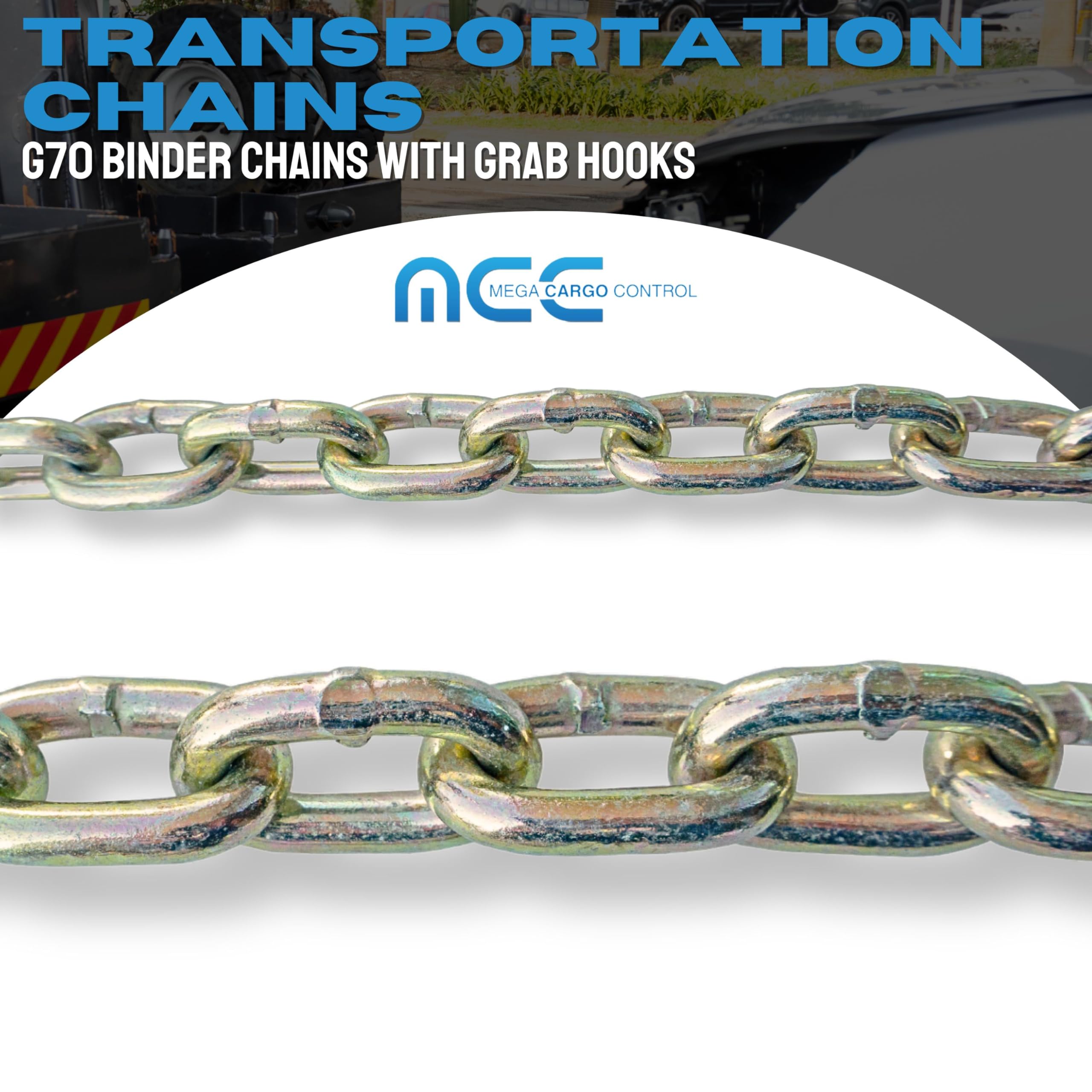 5/16" x 20' G70 Transport Chains with Clevis Grab Hooks - 4,700 LB Working Load Limit for Tow and Hauling on Flatbed, Trailers, Truck (2 - Pack)