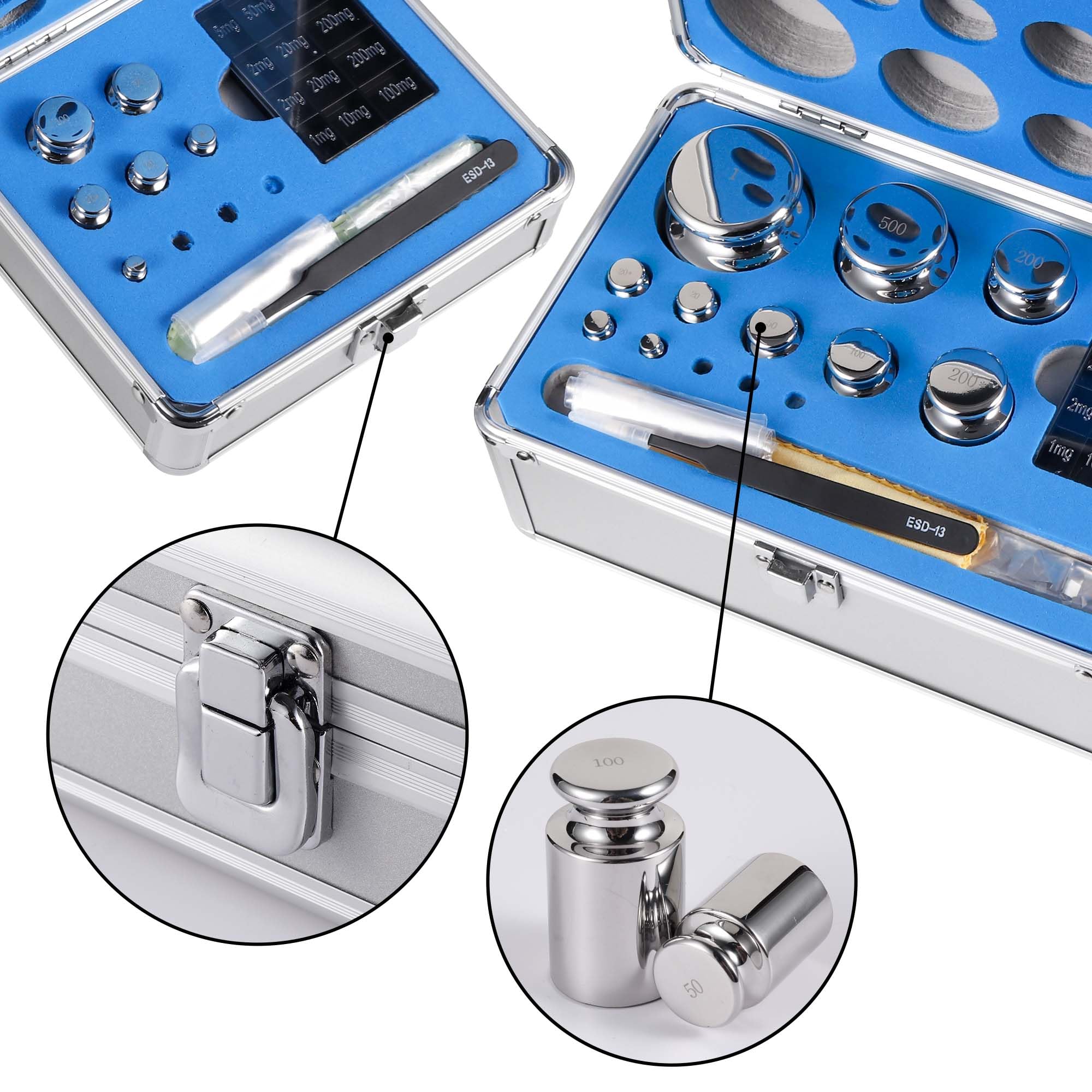 Goetland Certificated F1 Scale Calibration Weight Kit Set 25 pcs 1mg-1kg Stainless Steel High Precision for Balance Digital Scale Lab Education