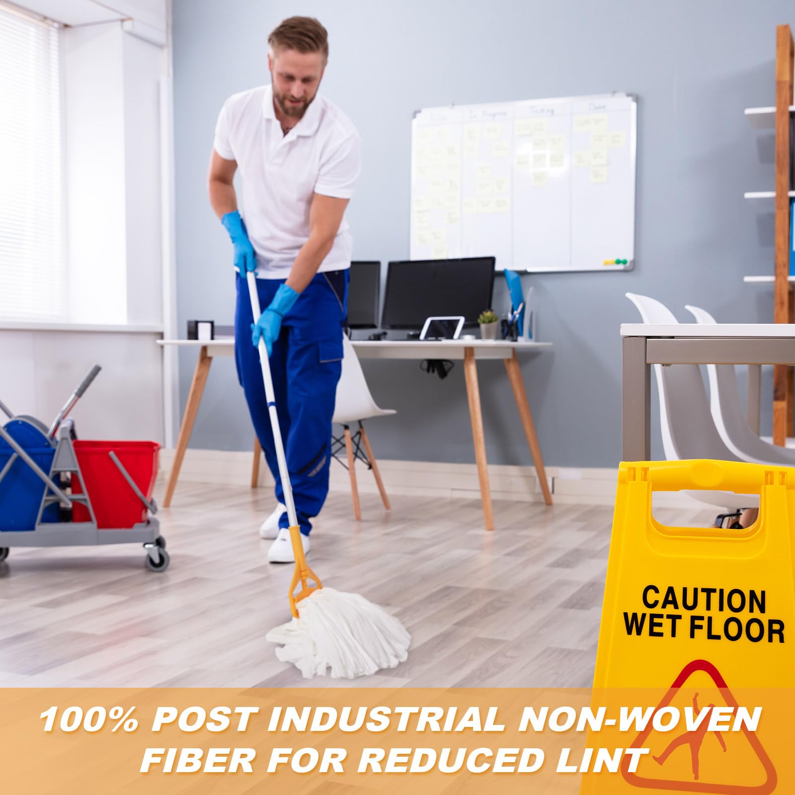 Tioncy 24 Pcs Disposable Industrial Mop Heads Replacements Non Woven Wet Mop Head Refill Cut End Wet Mop Refill Commercial Replacement Mop Heads for Floor Cleaning Supplies Mopping, White
