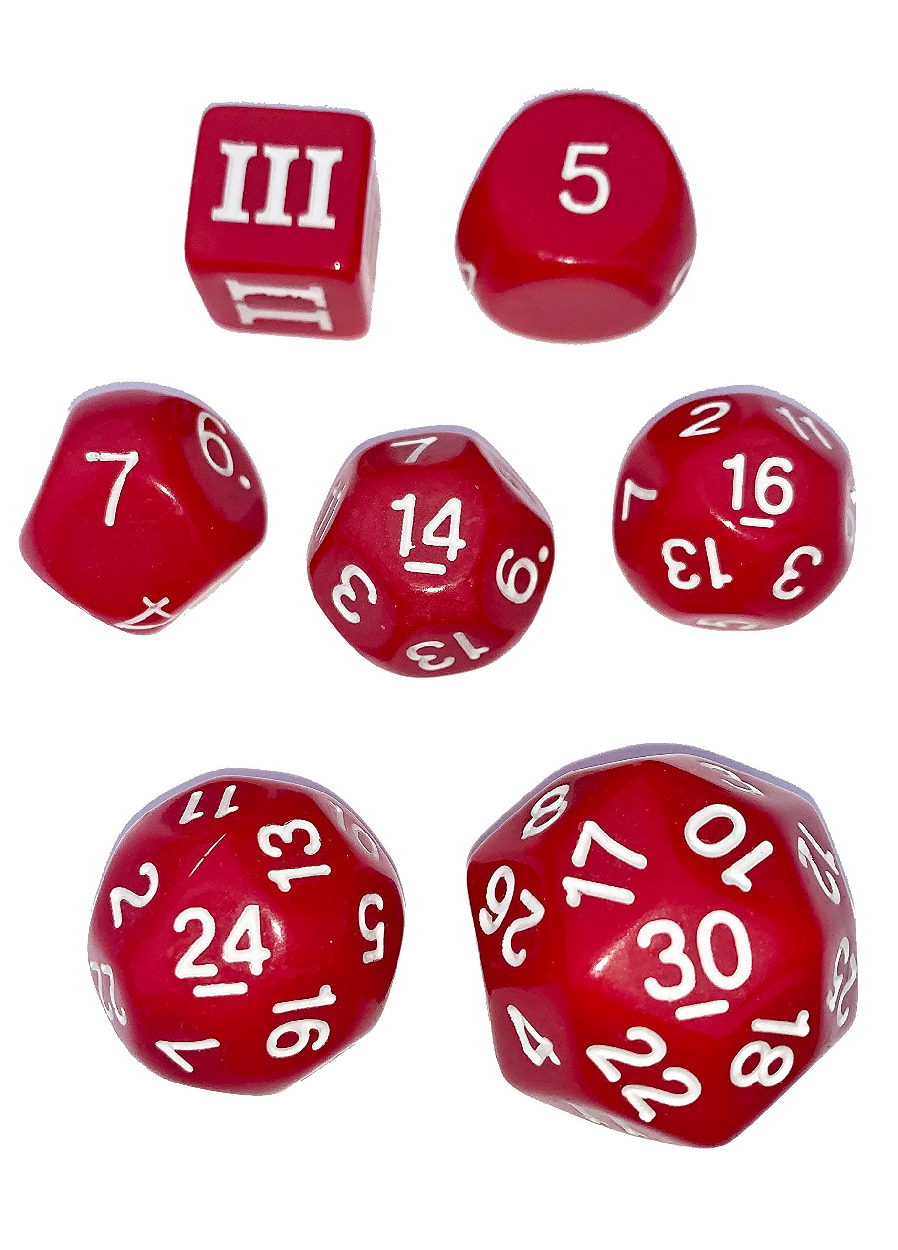 DCC Special 7 - Red - Set of 7 Rare and Unusual RPG dice Approved for use with Dungeon Crawl Classics (Factory Seconds)