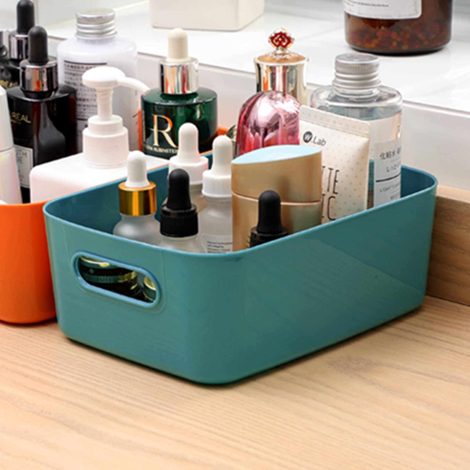 6 PCS Plastic Basket Set, Plastic Storage Baskets Pantry Bins Kitchen Spice Rack Organizer for Shelves Drawers Pantry Closet Countertops Classroom Bathroom 12 In x 7.9 In x 4.7 In (Green)