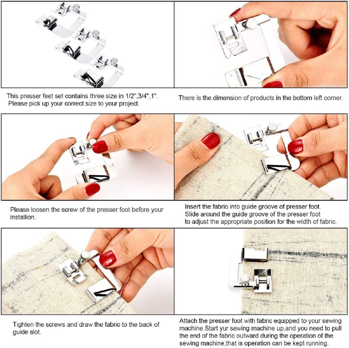 7PCS Sewing Presser Foot Kit Includes 6PCS Rolled Hem Presser Foot and 1PCS Universal General Purpose Zig Zag Foot for Most Low Shank Snap-On Singer, Brother, Babylock, Janome Sewing Machines