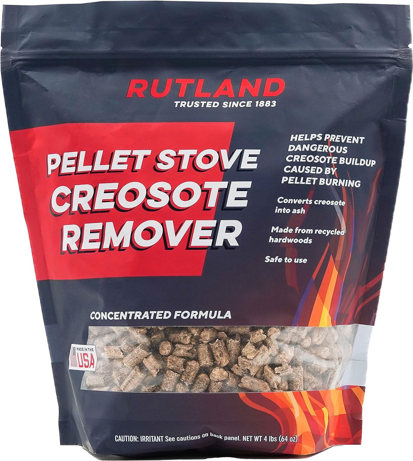 RUTLAND PRODUCTS Pellet Stove Creosote Remover, Chimney & Flue Cleaning Wood Pellets, 4 Pound Bag