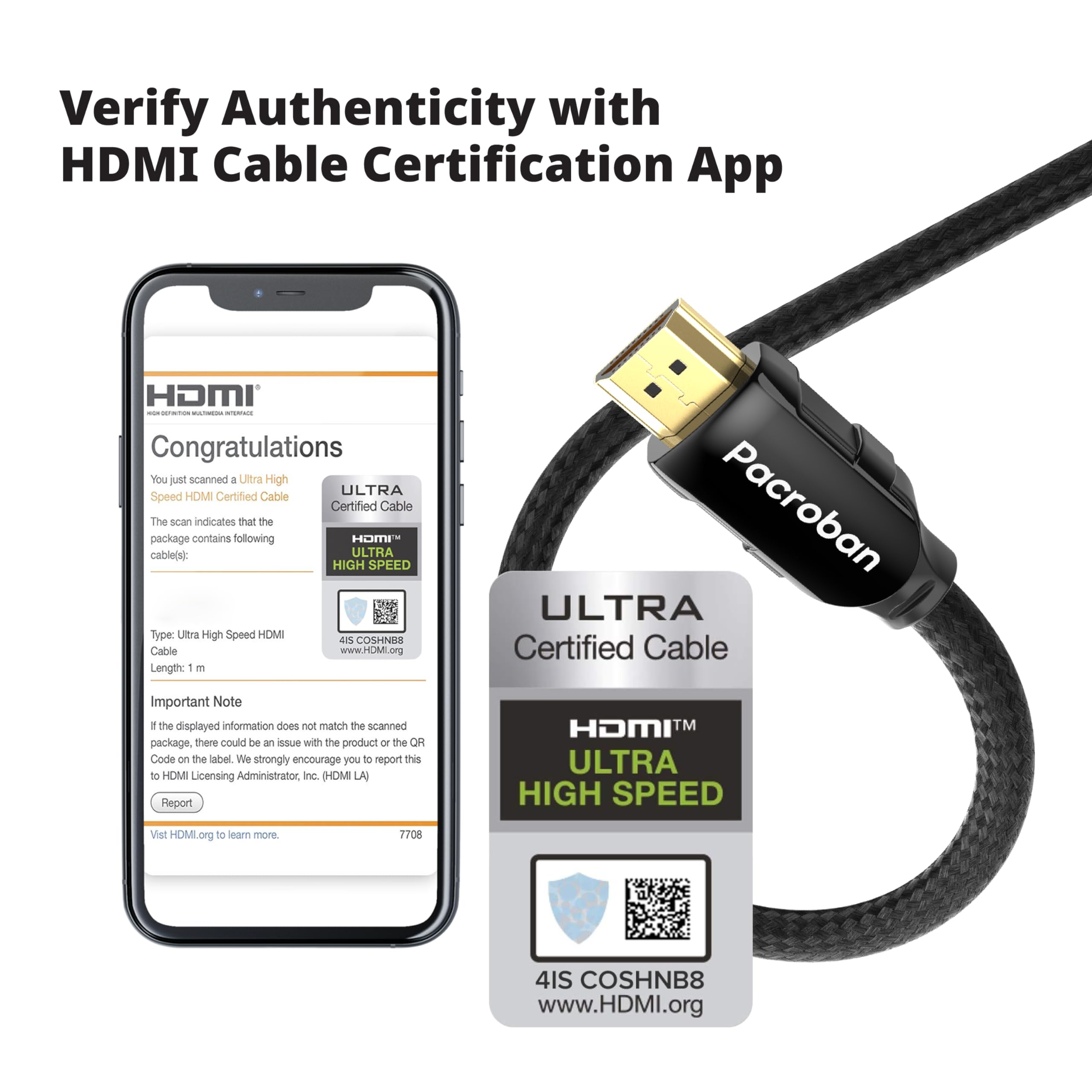 8K HDMI ARC/eARC Cable for Soundbar 6.6FT/2M [Certified] HDMI 2.1 Cable 48Gbps Ultra High Speed Cable in-Wall Safe, 4K 120Hz, Supports Dynamic HDR, HDCP, Dolby Atmos for Vizio Samsung Bose Sound Bars