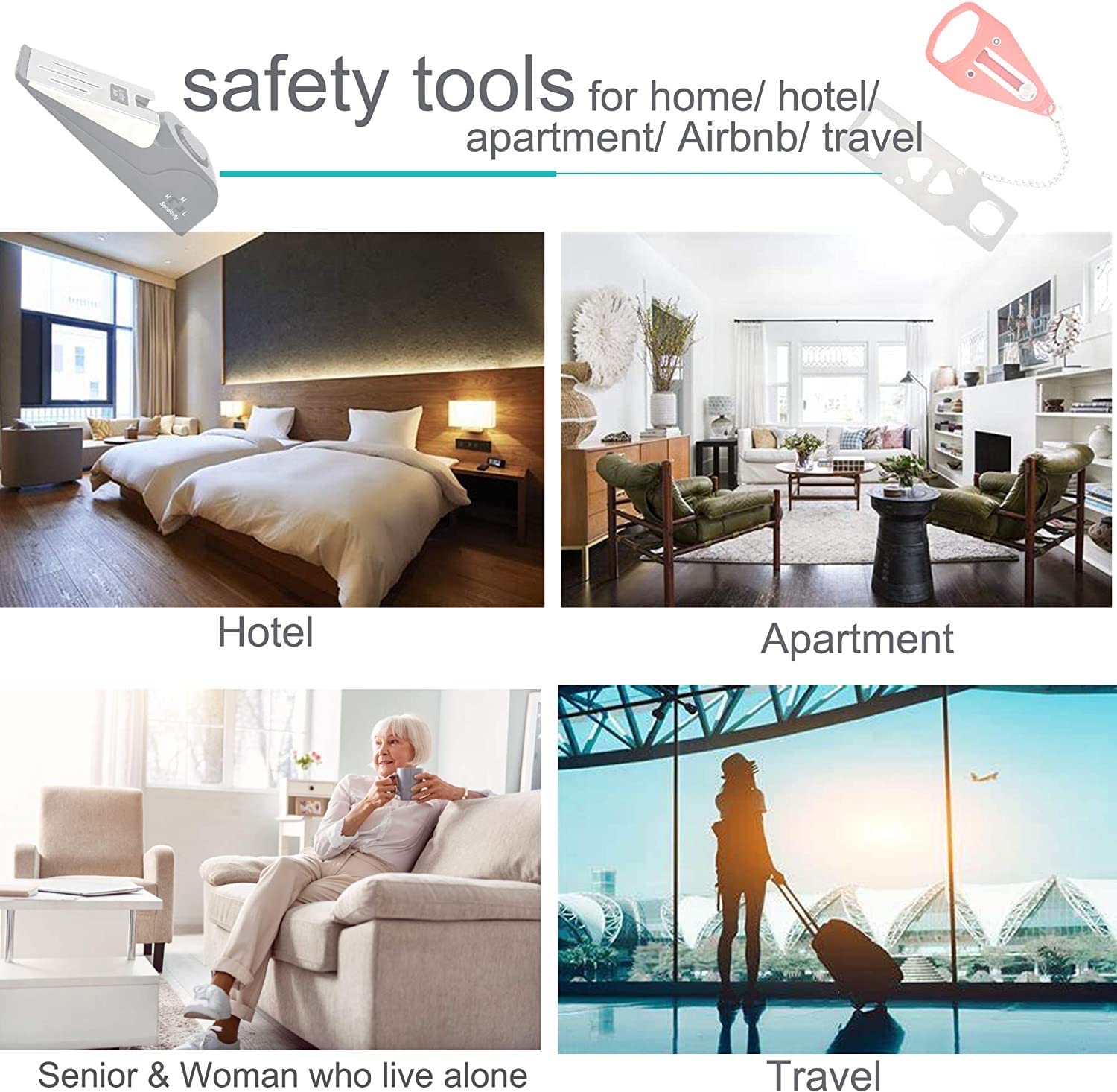 ADONIY Security Door Stopper – with 120dB Alarm, 3 Sensitivity Levels, Portable, No Installation Required, for Hotel, Dorms, Airbnb, Hostel, Home and Apartment (Pack of 2)